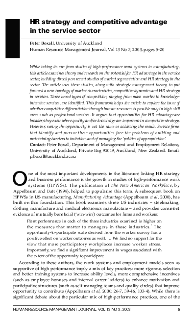 (PDF) HR strategy and competitive advantage in the service sector