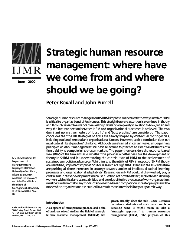 (PDF) Strategic human resource management: where have we come from and ...