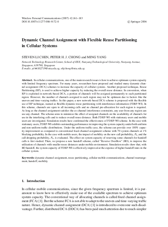 (PDF) Dynamic channel assignment with flexible reuse partitioning in cellular systems