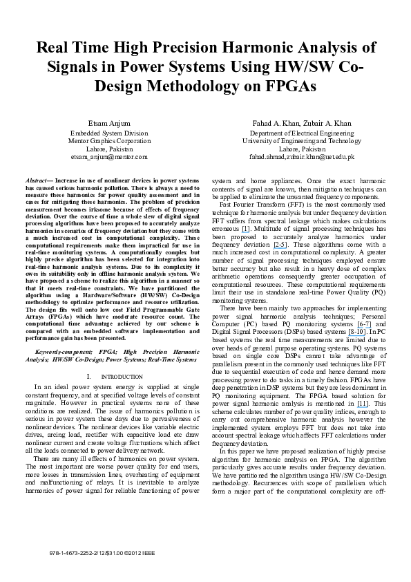 (PDF) Real time high precision harmonic analysis of signals in power systems using HW/SW Co ...