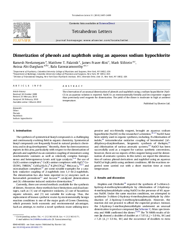 (PDF) Dimerization of phenols and naphthols using an aqueous sodium ...