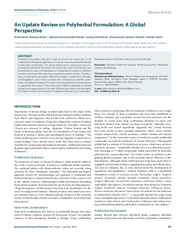 (PDF) An Update Review on Polyherbal Formulation: A Global Perspective