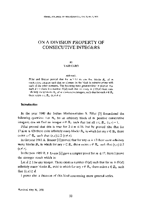 (PDF) On a division property of consecutive integers