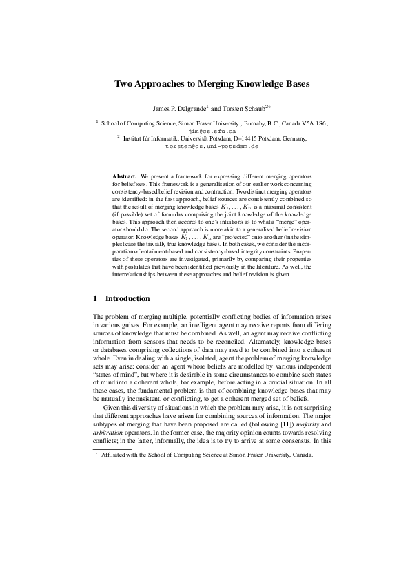 (PDF) Two Approaches to Merging Knowledge Bases | James Delgrande - Academia.edu