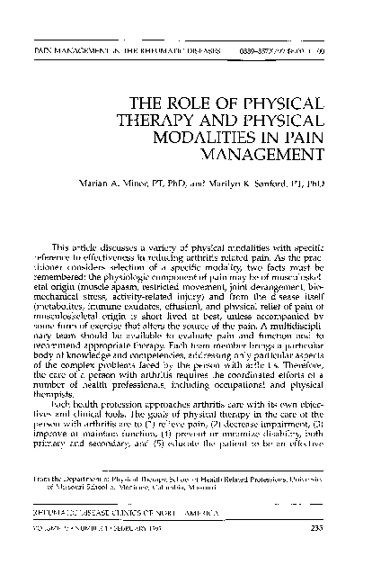 (PDF) The Role of Physical Therapy and Physical Modalities in Pain ...