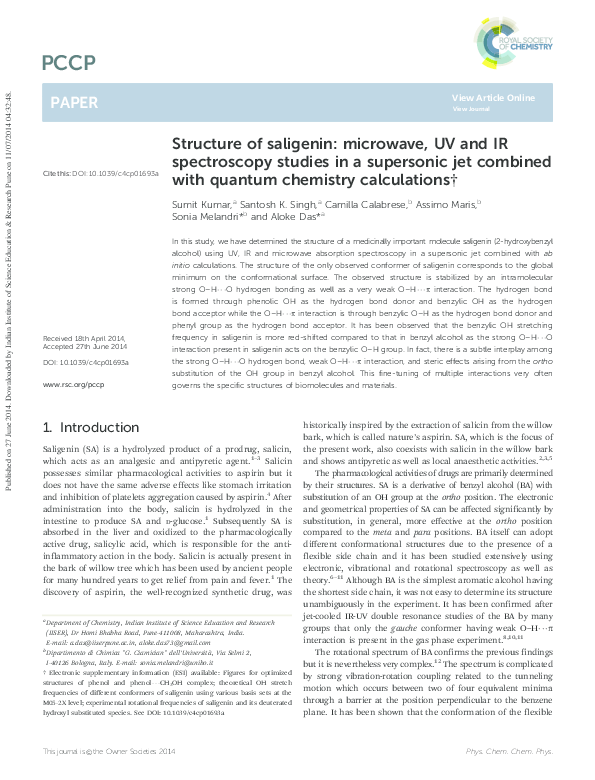 (PDF) Structure of saligenin: microwave, UV and IR spectroscopy studies ...