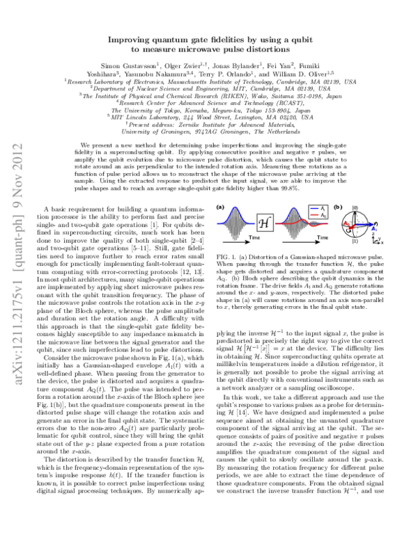 (PDF) Improving Quantum Gate Fidelities by Using a Qubit to Measure Microwave Pulse Distortions