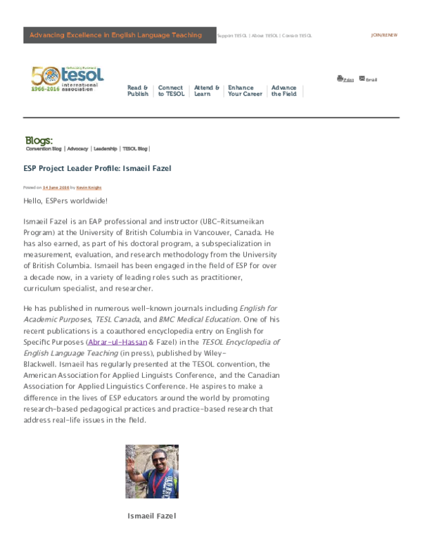 (PDF) TESOL's ESP Project Leader Profile