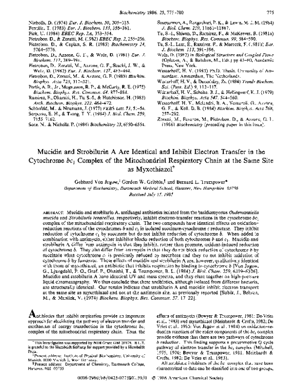 (PDF) Mucidin and strobilurin A are identical and inhibit electron ...