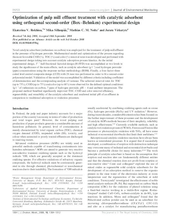 (PDF) Optimization of pulp mill effluent treatment with catalytic ...