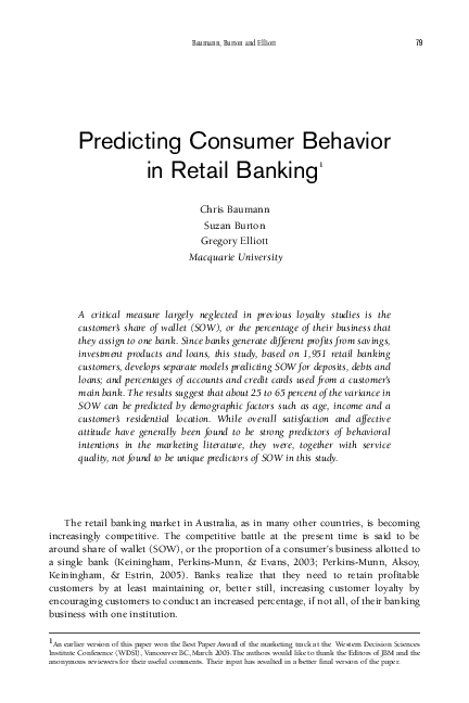 (PDF) Predicting consumer behavior in retail banking