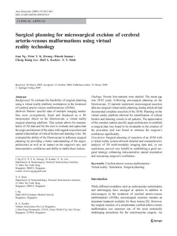 (PDF) Surgical planning for microsurgical excision of cerebral arterio ...