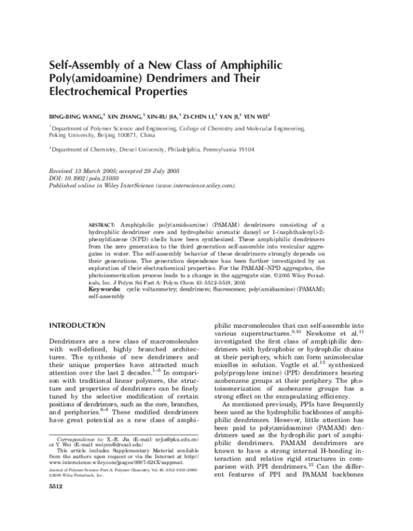 (PDF) Self‐assembly of a new class of amphiphilic poly (amidoamine) dendrimers and their ...