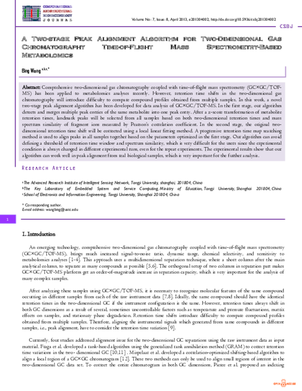 Pdf A Two Stage Peak Alignment Algorithm For Two Dimensional Gas