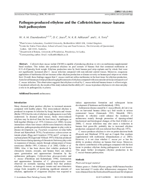 (PDF) Pathogen-produced ethylene and the Colletotrichum musae -banana ...