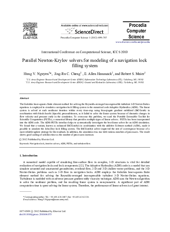 Pdf Parallel Newton Krylov Solvers For Modeling Of A Navigation Lock