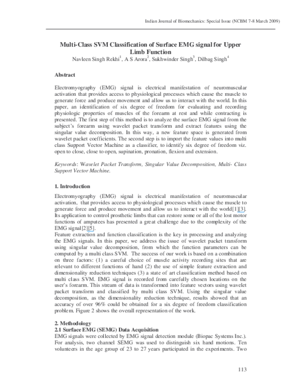 (PDF) Multi-Class SVM Classification of Surface EMG Signal for Upper ...