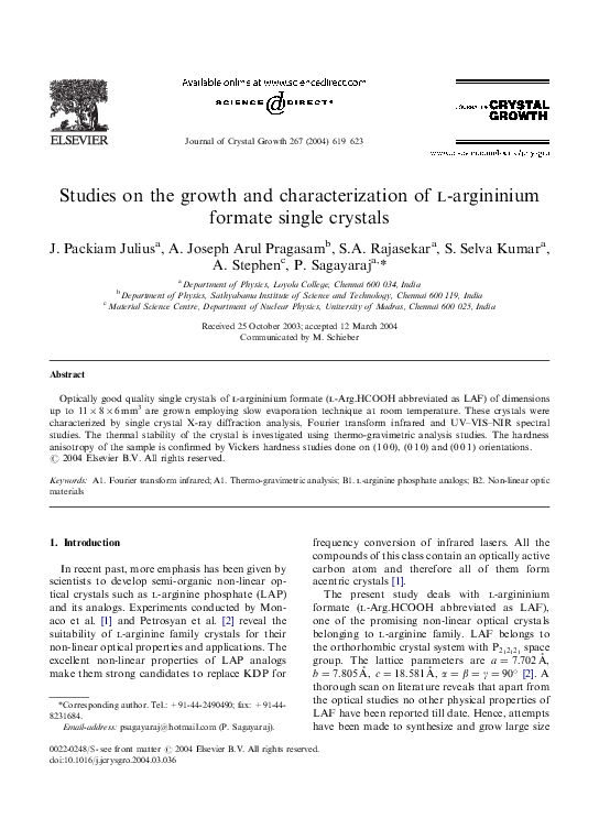 (PDF) Studies on the growth and characterization of l-argininium ...