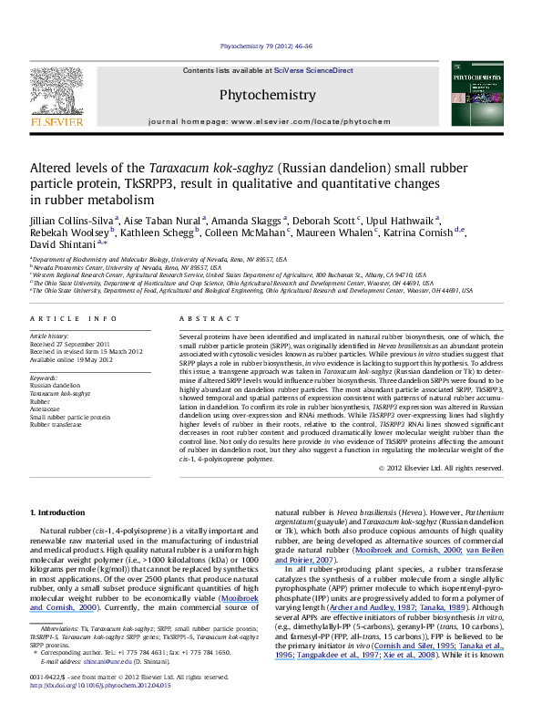 (PDF) Altered levels of the Taraxacum kok-saghyz (Russian dandelion ...