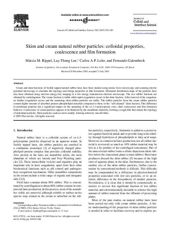 (PDF) Natural Rubber Particles: Coalescence & Film Study