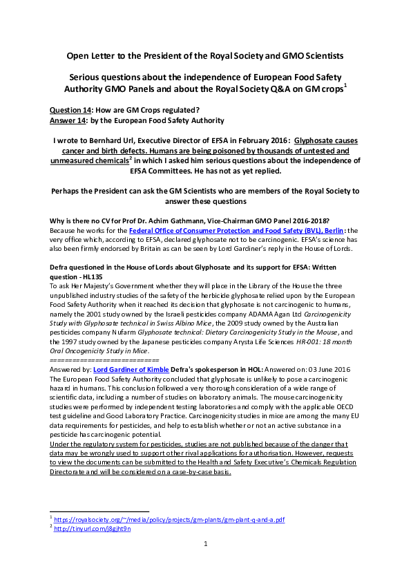 (PDF) Open Letter to the President of the Royal Society and GMO ...