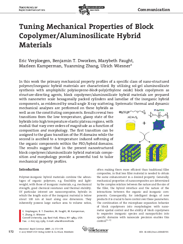 (PDF) Tuning Mechanical Properties of Block Copolymer/Aluminosilicate Hybrid Materials