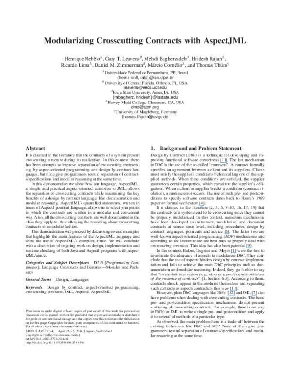 (PDF) Modularizing crosscutting contracts with AspectJML