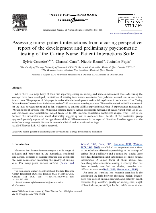 (PDF) Assessing nurse–patient interactions from a caring perspective ...