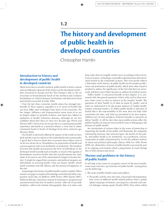 (PDF) The history and development of public health in developed countries