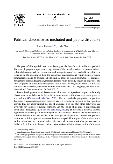 (PDF) Political discourse as mediated and public discourse