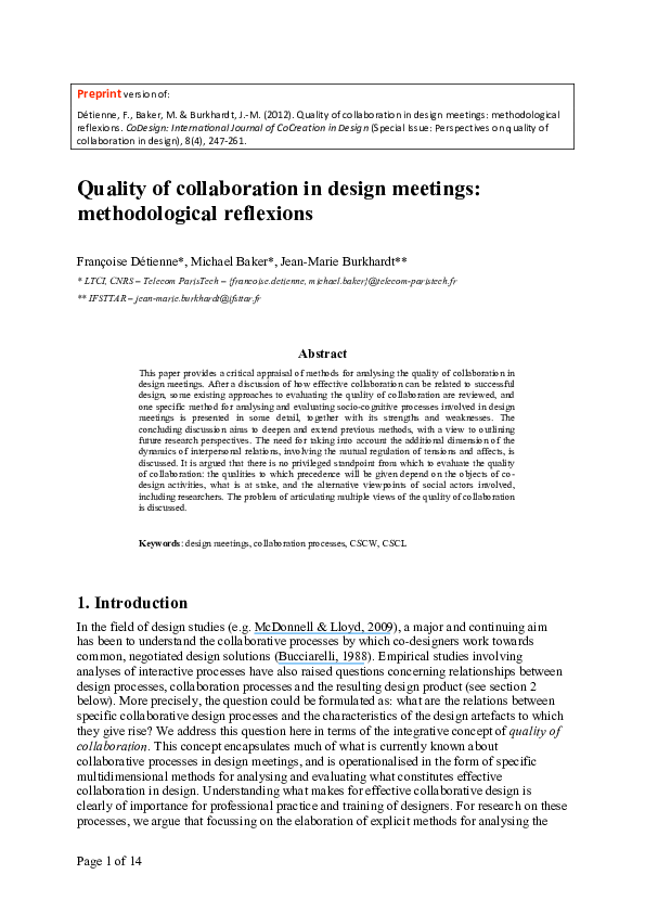 (PDF) Perspectives on quality of collaboration in design