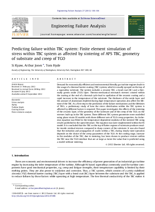 (PDF) Predicting failure within TBC system: Finite element simulation ...