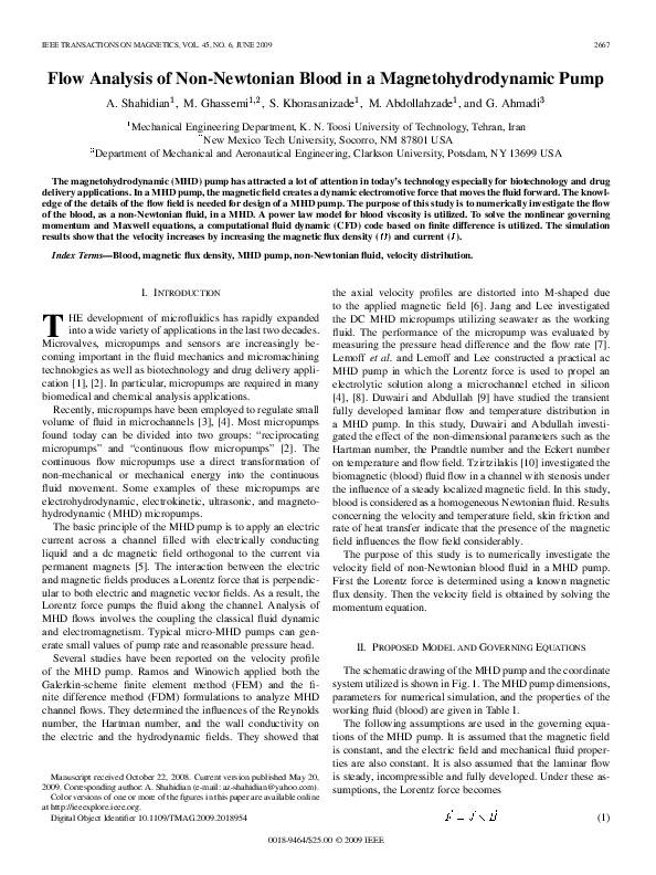 (PDF) Flow Analysis of Non-Newtonian Blood in a Magnetohydrodynamic Pump