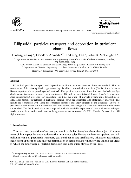 (PDF) Ellipsoidal particles transport and deposition in turbulent channel flows