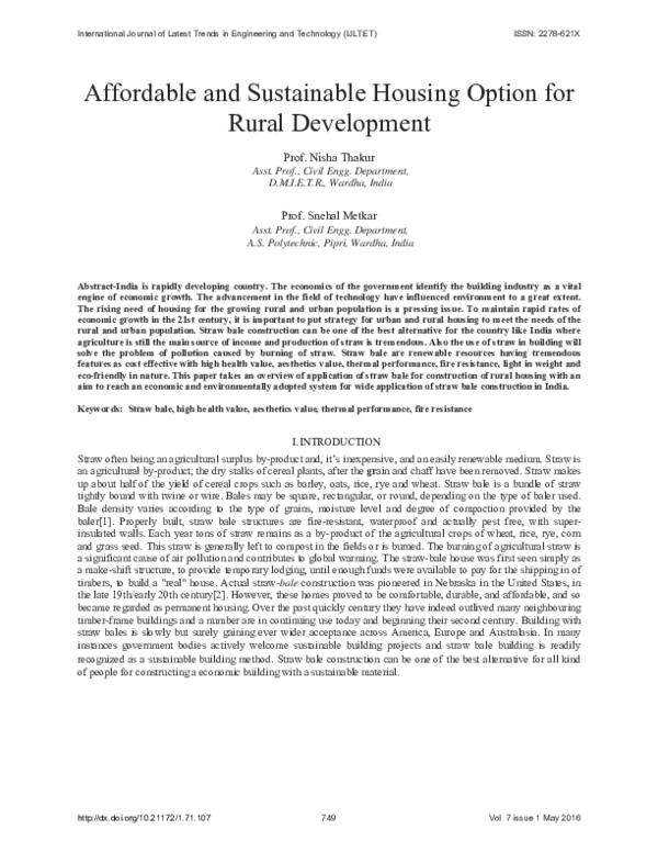 (PDF) Affordable and sustainable housing option for rural development