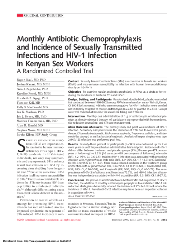 Pdf Monthly Antibiotic Chemoprophylaxis And Incidence Of Sexually