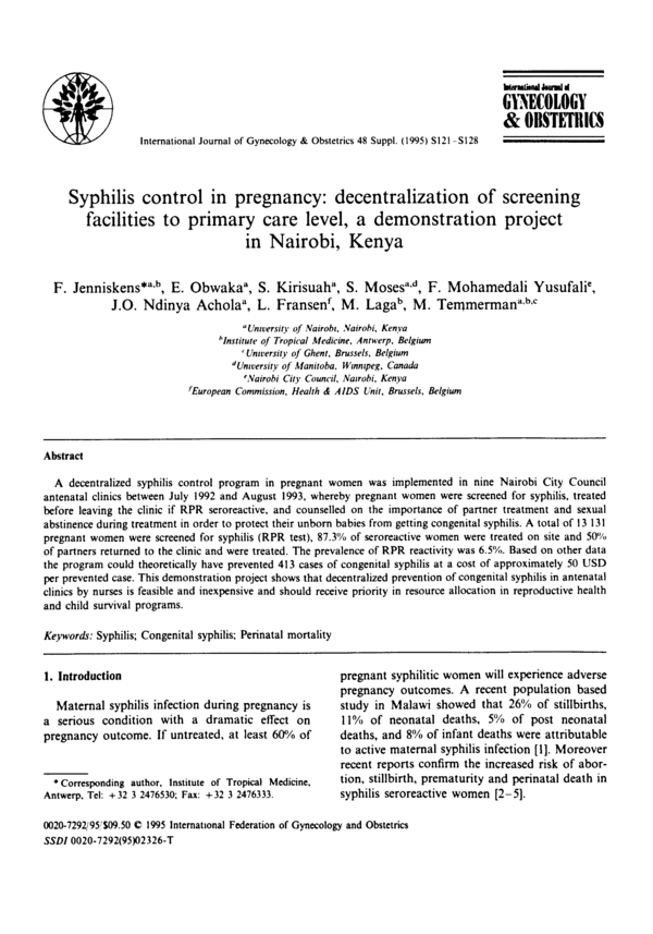 (PDF) Syphilis control in pregnancy: decentralization of screening ...