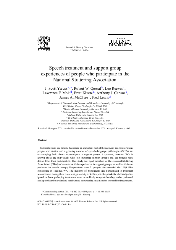 (PDF) Speech treatment and support group experiences of people who ...
