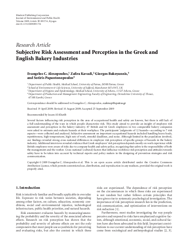 (PDF) Subjective risk assessment and perception in the greek and ...