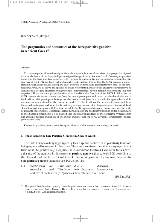 (PDF) The pragmatics and semantics of the bare partitive genitive in ...