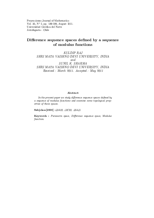 (PDF) Difference sequence spaces defined by a sequence of modulus functions