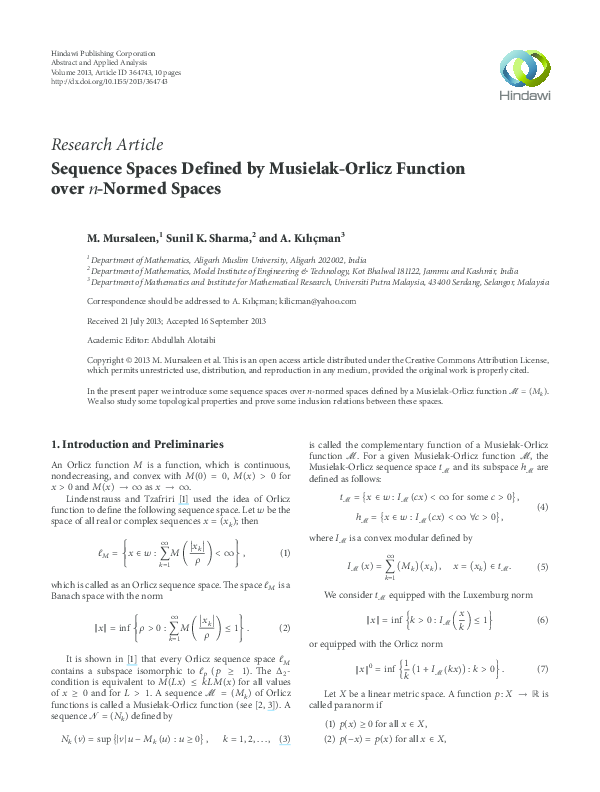 Pdf Sequence Spaces Defined By A Musielak Orlicz Function In 2 Normed