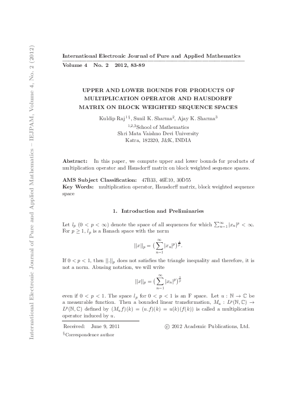 (PDF) Upper and Lower Bounds for Products of Multiplication Operator ...