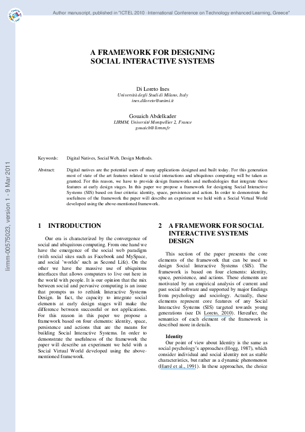 (PDF) A Framework for Designing Social Interactive Systems
