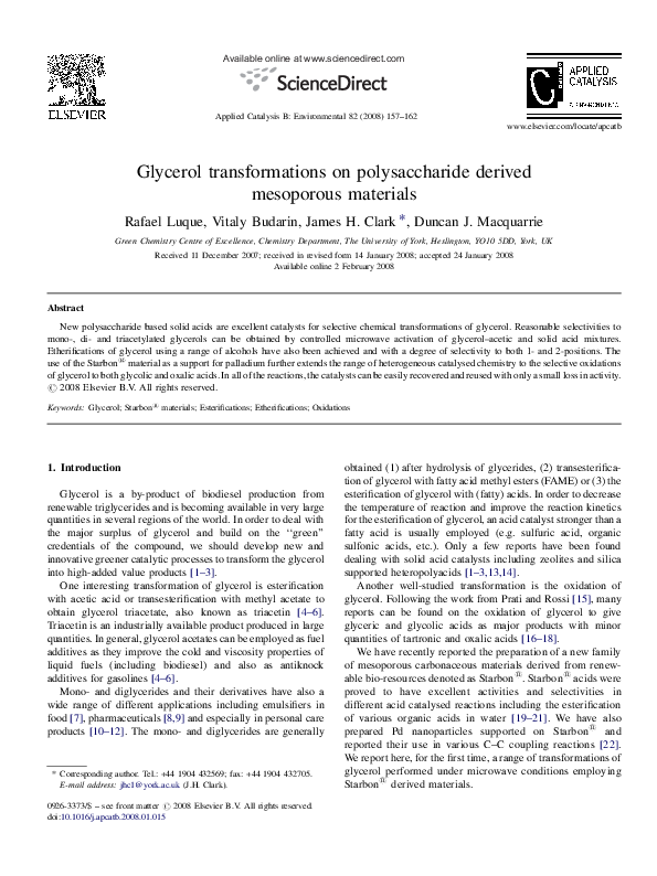 (PDF) Glycerol transformations on polysaccharide derived mesoporous ...