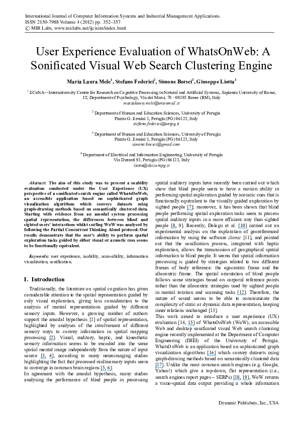 (PDF) User Experience Evaluation of WhatsOnWeb: A Sonificated Visual Web Search Clustering Engine