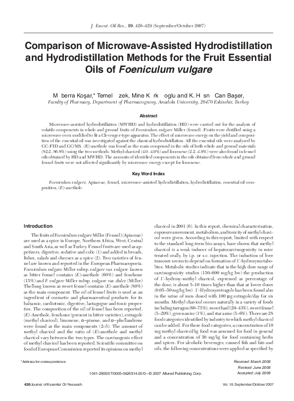(PDF) Comparison of microwave-assisted hydrodistillation withthe traditional hydrodistillation ...