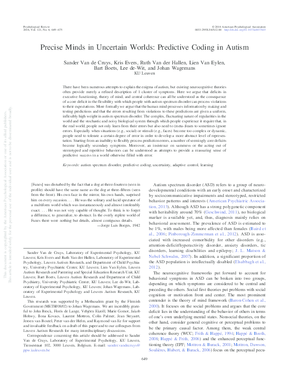 (PDF) Precise minds in uncertain worlds: predictive coding in autism