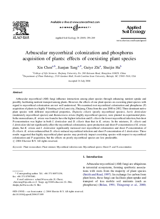 (PDF) Arbuscular mycorrhizal colonization and phosphorus acquisition of ...