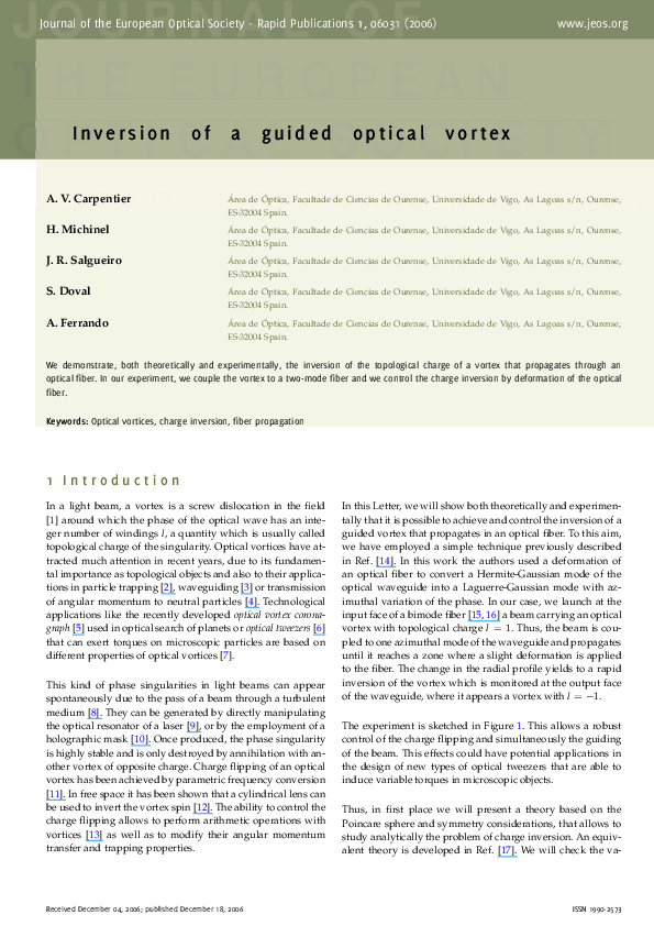 (PDF) Inversion of a guided optical vortex | Alicia Carpentier ...